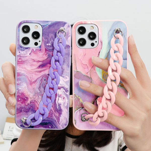 Marble Chain Wrist Strap Phone Case for iPhone 12 12 Pro Max 12 mini 11 ...
