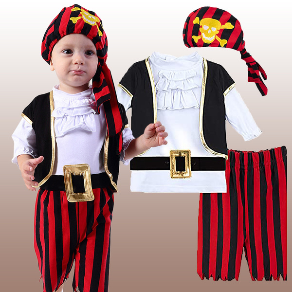 5PCS Baby Boys Pirate Costume Cosplay Romper Hat Shirt Jacket Belt ...