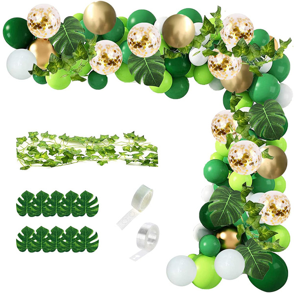 Jungle Safari Theme Party Balloon Garland Kit, 115PCS Green and Gold ...