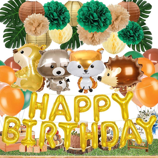 Woodland Birthday Decorations Happy Birthday Balloons Banner Animal ...