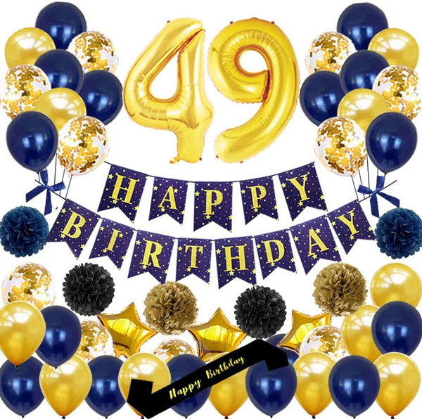 49TH Birthday Party Decorations-Happy Birthday Banner Gold Number 49TH ...