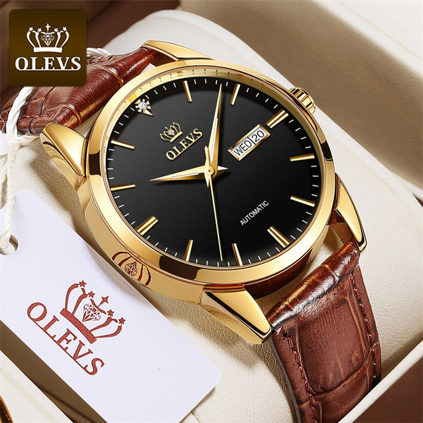 OLEVS New Men's Watches Classic Mechanical Leather Watch Men Luxury Men ...