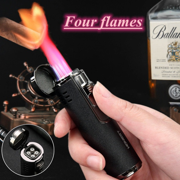 Four flames Cylindrical Metal Windproof Gas Lighter Red Flame Four ...