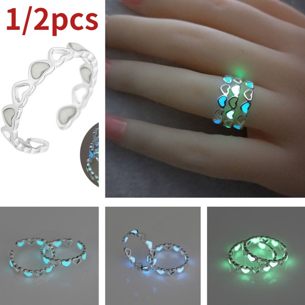 1 piece of 925 silver couple heart-shaped luminous hollow ring, ladies ...