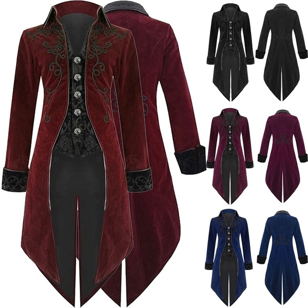 Men Gothic Tailcoat Jacket Halloween Vampire Cosplay Costume Steampunk ...