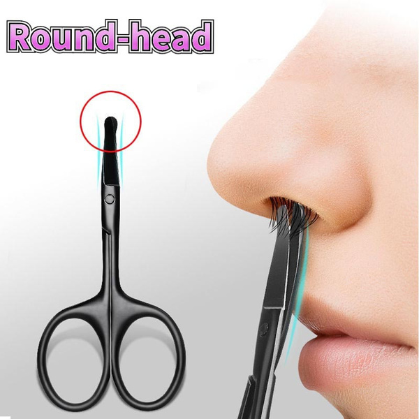 1/2pcs Unisex Stainless Steel Black Round Head Safe Nose Hair Scissors ...