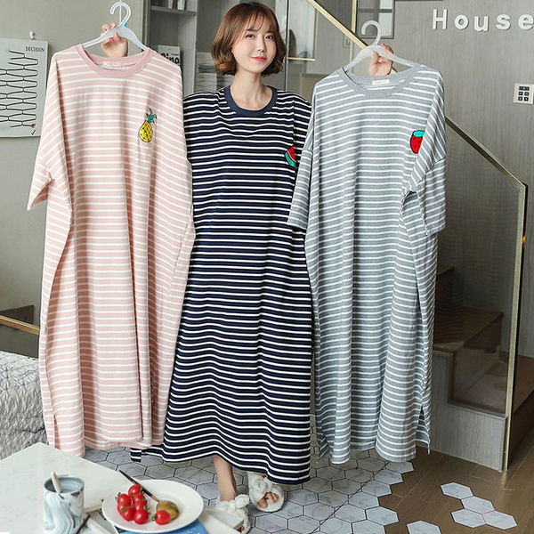 Casual Homewear Women Fashion Short Sleeve Fruit Cartoon Striped Milk ...