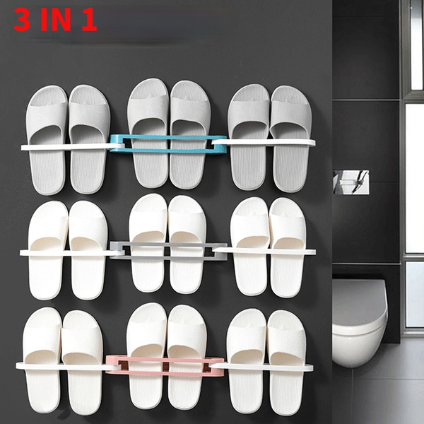 3 In 1 Ventilate Shoe Rack Plastic Wall Hanging Type Adhesive Shoe Rack ...