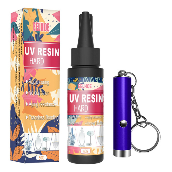 1 Set Epoxy UV Resin Clear Hard Glue Ultraviolet Flashlight Curing Crystal Liquid for DIY Crafts ...