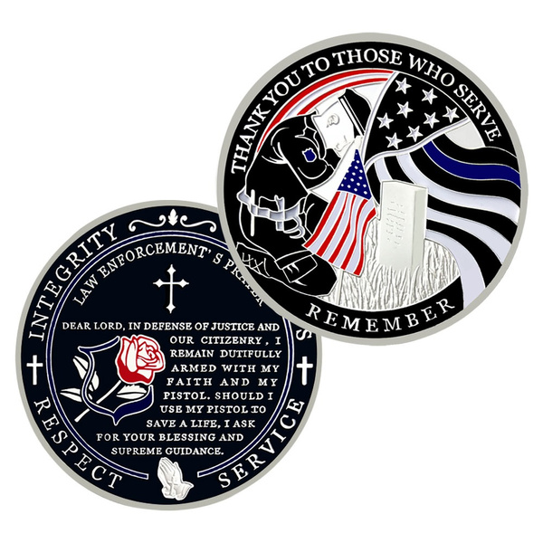 US Police Officers Prayer Challenge Coin Blue Line Flag Law Enforcement ...