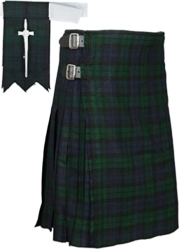 Scottish Black Watch Tartan Kilt Set Free Pin & Flashes 8 Yard Scottish ...