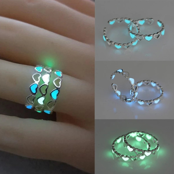 Adjustable Hollow Heart Luminous Ring Glow In Dark Rings for Women ...