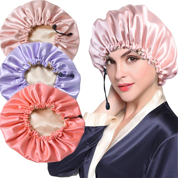 Double-layer Night Cap Upgrade Adjustable Women's Oiled Shower Cap Soft ... Double-layer Night Cap Upgrade Adjustable Women's Oiled Shower Cap Soft ...