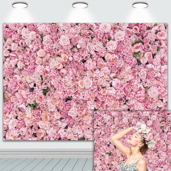 Floral Theme Pink Rose Flower Wall Backdrop Photography Wedding Party ...