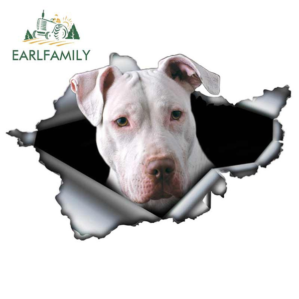 13cm x 8.5cm 3D White Pitbull Car Sticker Torn Metal Pet Dog Decal JDM ...