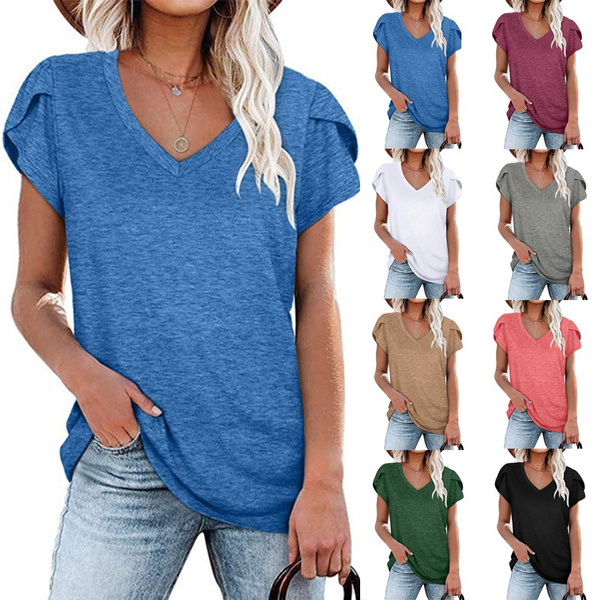 8 Colors 2021 Summer Women's New Solid Color V-neck Loose Plus Size ... 8 Colors 2021 Summer Women's New Solid Color V-neck Loose Plus Size ...