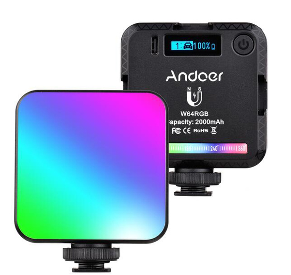 Andoer W64RGB Mini RGB LED Video Light Rechargeable Photography Fill Light CRI95+ 2500K-9000K ...
