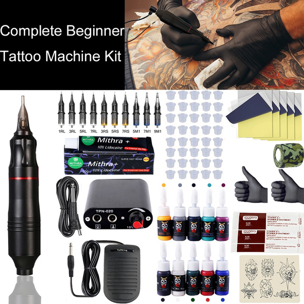 New Complete Beginner Tattoo Machine Kit Tattoo Power Supply Rotary Pen ...
