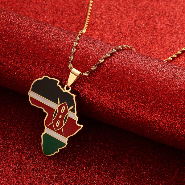 Africa Map & Kenya Map Pendant Necklaces Gold Color Jewelry Map African ...