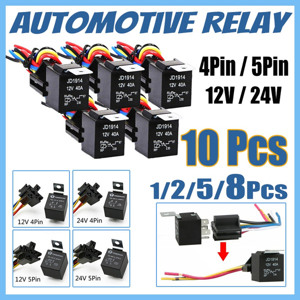 2021 Upgraded 10Pcs Waterproof Automotive Relay 12V 24V 4Pin 5Pin 40A ...
