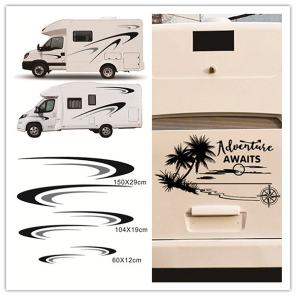 For Camper RV Trailer DIY Vinyl Stripes Graphics Coconut Tree Scape Car ...