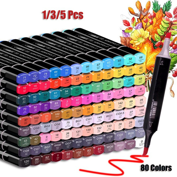 1/3/5 Pcs 80 Colors Dual Tip Art Markers Set Oily Alcohol Based ...