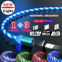 （1 Cable+3 Plugs） New Quick Luminous Magnetic USB-C Type C/IOS/Micro ...