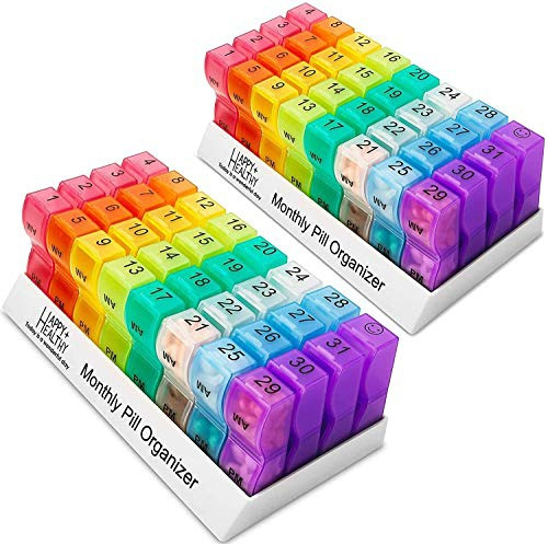 Pill Organizer Monthly - (Pack of 2) Am/Pm Daily Pill Organizer 32 Day ...