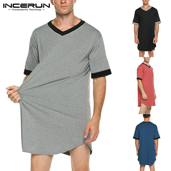 Summer Men Short Sleeve V-neck Pajama Robe Dress Casual Comfy Night ...