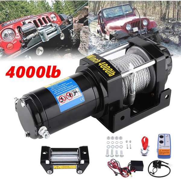 4000lbs Electric Recovery Winch Kit ATV Trailer Truck Car DC 12V Remote ...