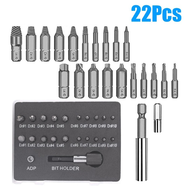 22 PCS/Set Damaged Screw Extractor Set, Stripped Screw Extractor Kit ...