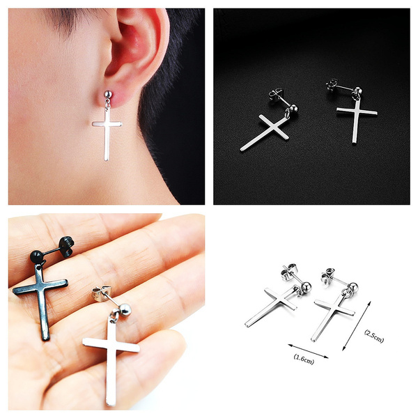 New Titanium Steel Cross Earrings Cross Earnail Cross Earrings for Men ...