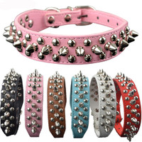 Adjustable Leather Pet Dog Collar Neck Strap Supplies PU Leather Punk ...