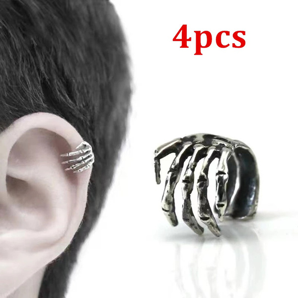 4pcs Unisex Punk Simple Design Skeleton Finger Hand Ear Clip Ear Cuff ...
