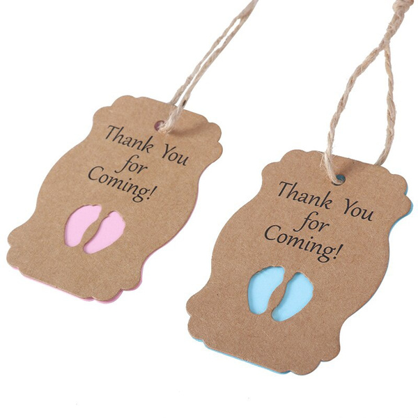 50pcs Baby Shower Tag Labels with Rope Thank You for Coming Cute Feet ...