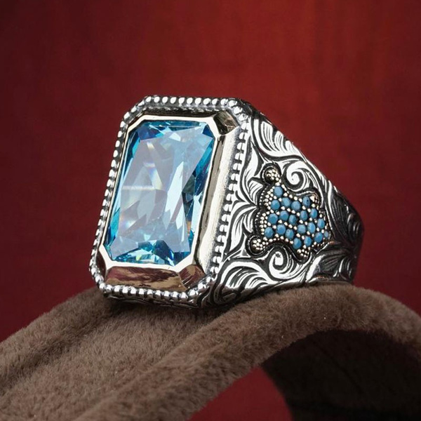Classic Fashion Men's Ring Cutting 4.6 Carat Blue Stone Ring Noble ...