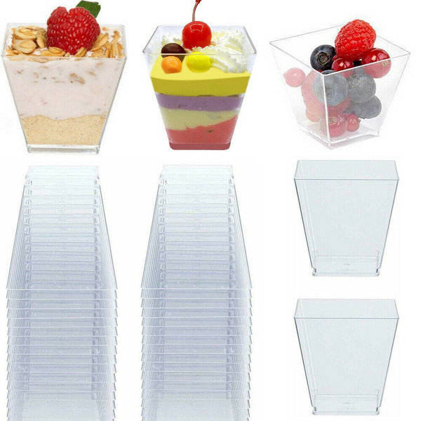 50pcs Plastic 2oz Mini Square Dessert Cube Clear Mousse Cups Birthday ...
