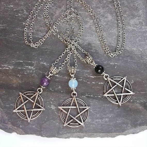 Pagan Wicca Moonstone Opalite Pentagram Necklace Witch Pentacle ...