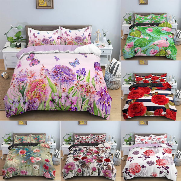 Rose Flower Duvet Cover Set Women Bedding Sets 2/3 Pcs King Queen Sizes ...