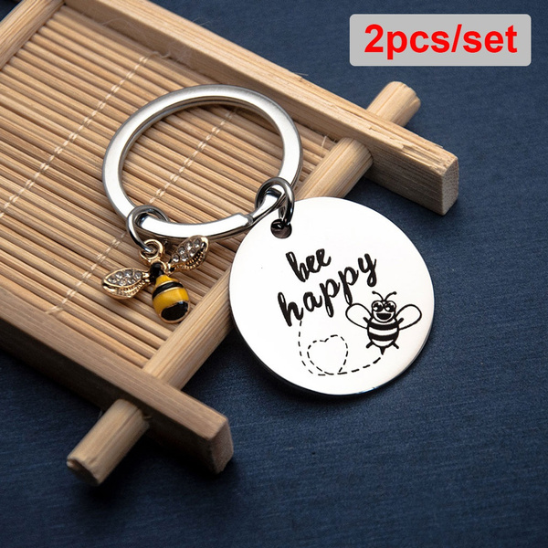 2pcs Honey Bee Keychain Teacher's Day Bee Happy Keychain Bee Jewelry ...