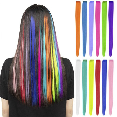 55cm Single Clip In Rainbow Color Colored Strand Hair Extensions ...
