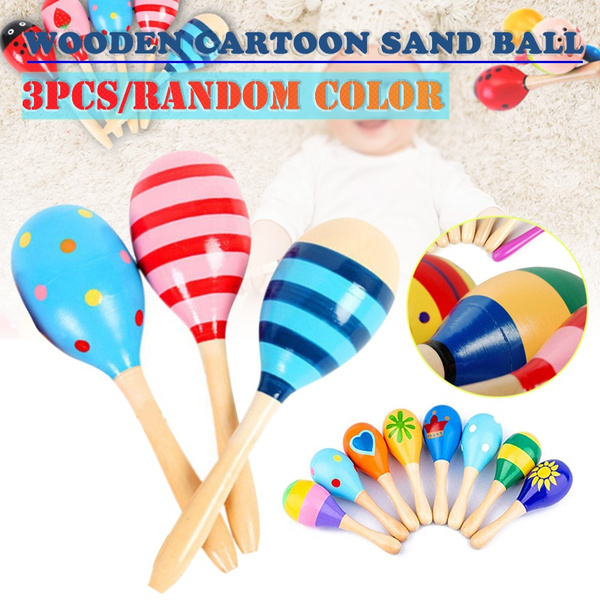 Kids Baby Wooden Maraca Rattles Party Favor Sand Hammer Musical Shaker ...