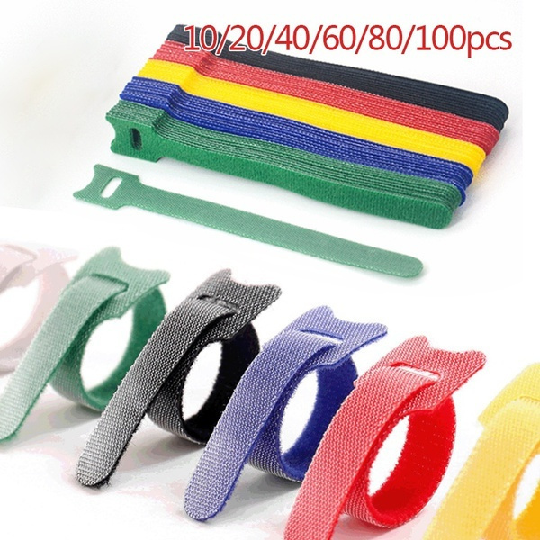 New 100 Pcs Color Velcro Cable Strap Nylon Cable Ties Magical Glue Self ...