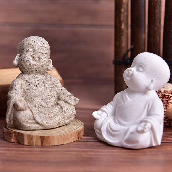 Cute Little Monk Statue Sandstone Adorable Chinese Buddha Statuettes ...