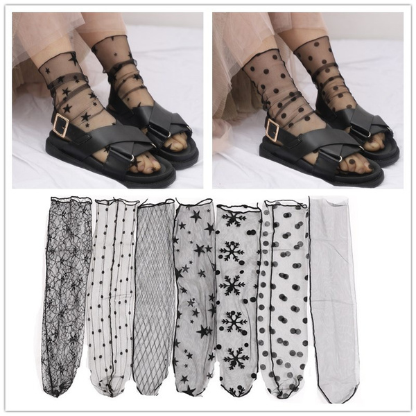 Sexy Ultra-thin Fluffy Socks Women Glisten Transparent Long Socks Tulle ...