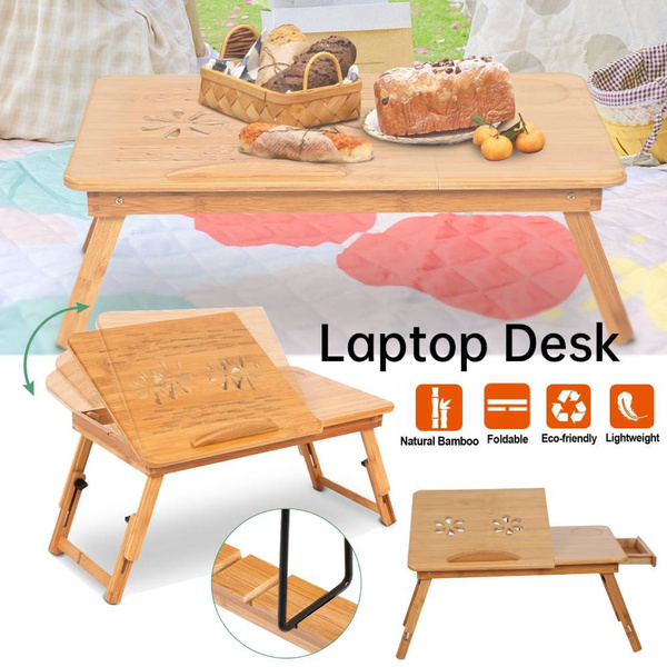 Portable Laptop Desk Folding Foldable Lap Tray Bed Table Stand Bamboo ...