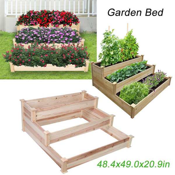 Rectangular Wooden Garden Bed Elevated Planter Box Vegetable Lawn Yard ...