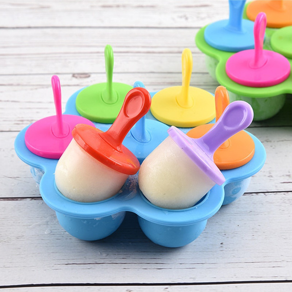 7 Holes Silicone Mini Ice Pops Mold Ice Cream Ball Lolly Maker Popsicle ...