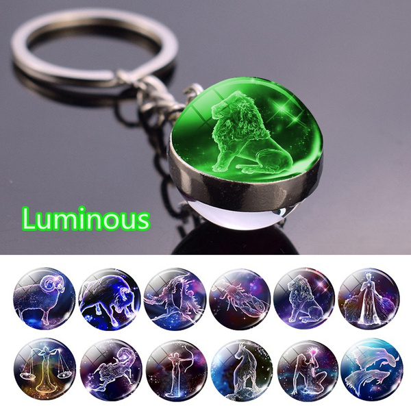 12 Constellation Luminous Keychain Glass Ball Pendant Zodiac Sign ...