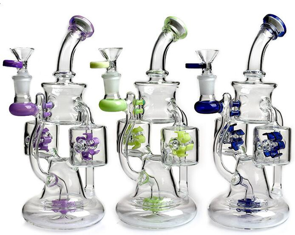 Recycler Rigs Glass Water Pipes Double Rotating Percs Smoking Pipe Dab ...